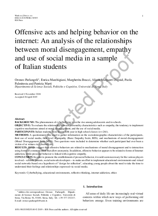 (PDF) Offensive acts and helping behavior on the internet: An analysis ...