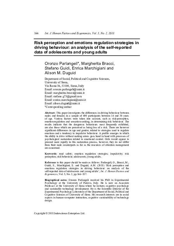 (PDF) Risk perception and emotions regulation strategies in driving ...