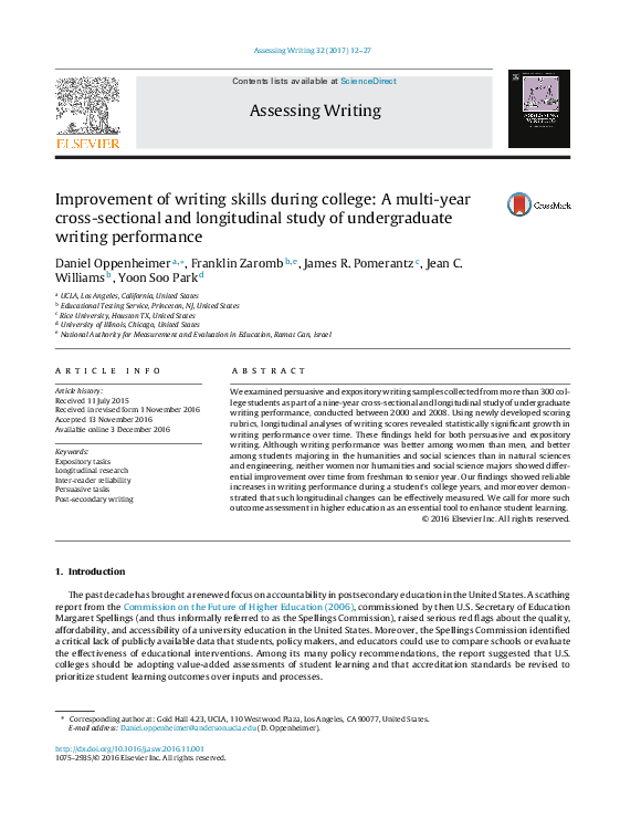 (PDF) Improvement of writing skills during college: A multi-year cross ...
