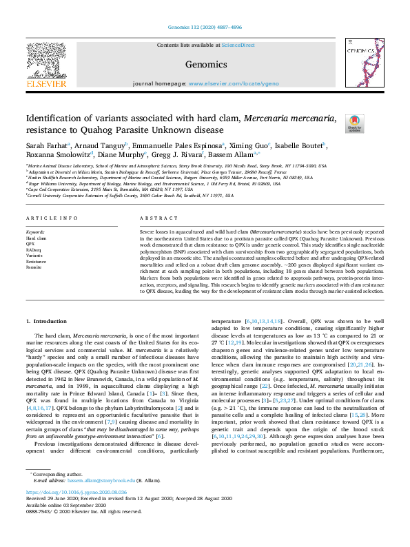 (PDF) Identification of variants associated with hard clam, Mercenaria ...
