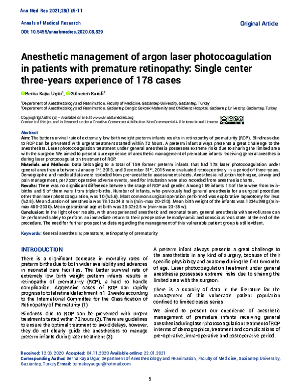 (PDF) Anesthetic management of argon laser photocoagulation in patients ...