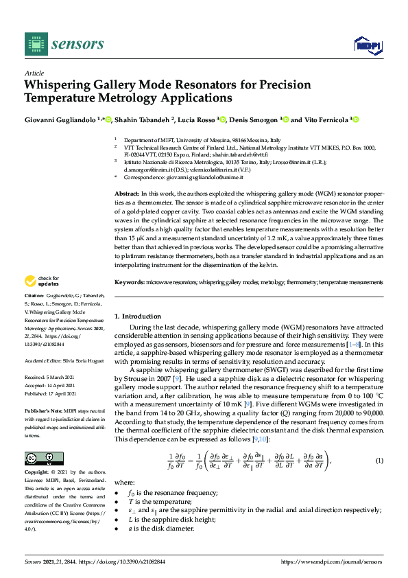 (PDF) Whispering Gallery Mode Resonators for Precision Temperature ...