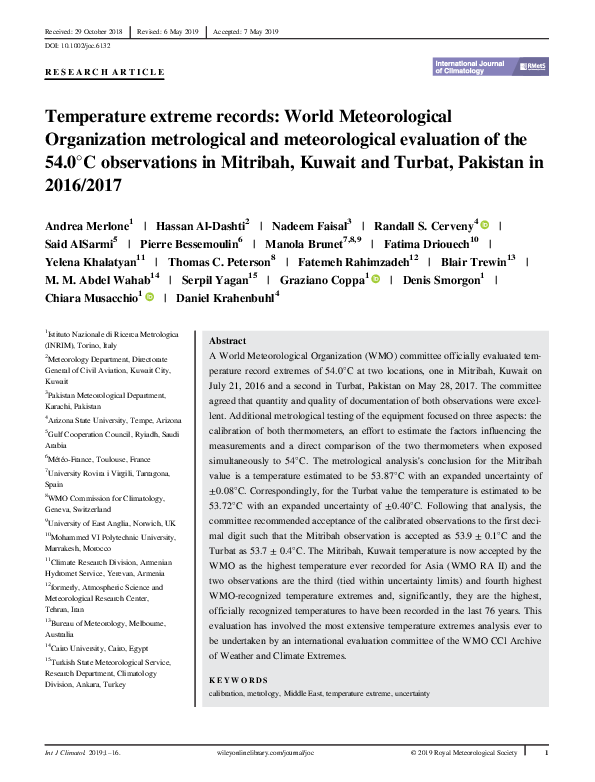 (PDF) Temperature extreme records: World Meteorological Organization ...
