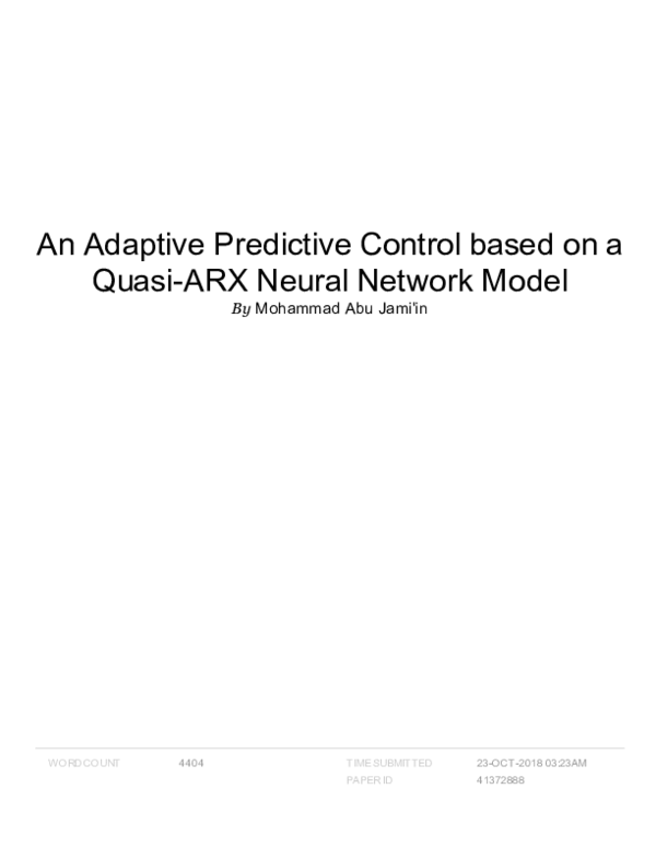 (PDF) An adaptive predictive control based on a quasi-ARX neural ...