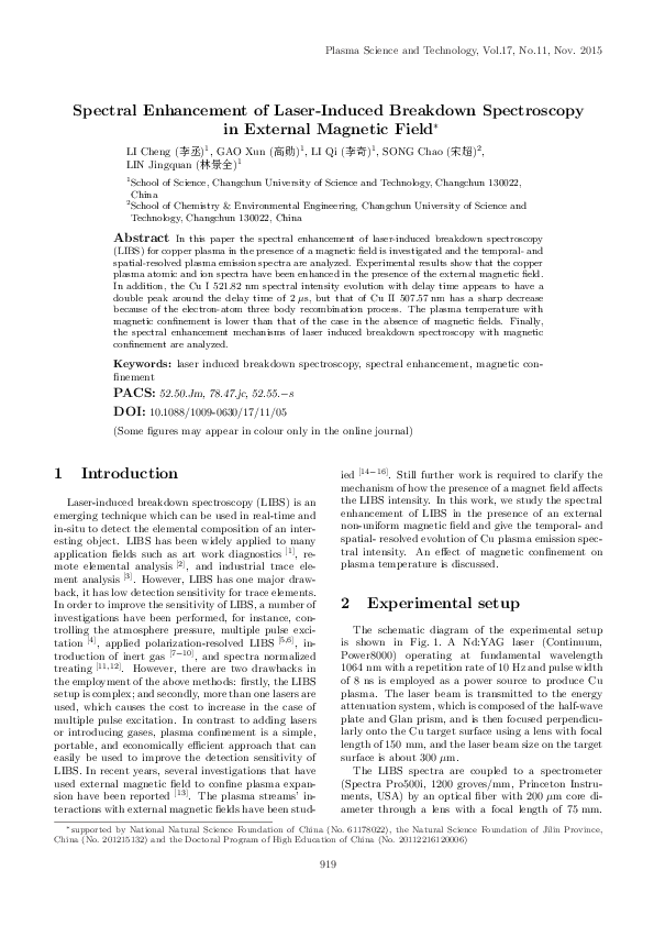 (PDF) Spectral Enhancement of Laser-Induced Breakdown Spectroscopy in External Magnetic Field