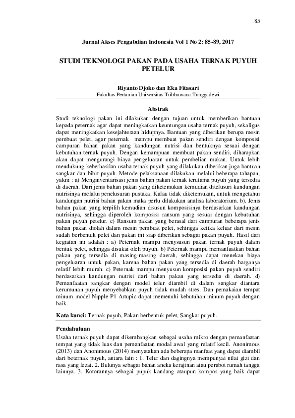(PDF) Studi Teknologi Pakan Pada Usaha Ternak Puyuh Petelur