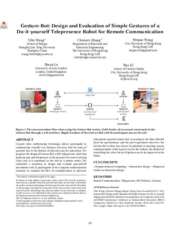(PDF) Gesture-Bot: Design and Evaluation of Simple Gestures of a Do-it ...