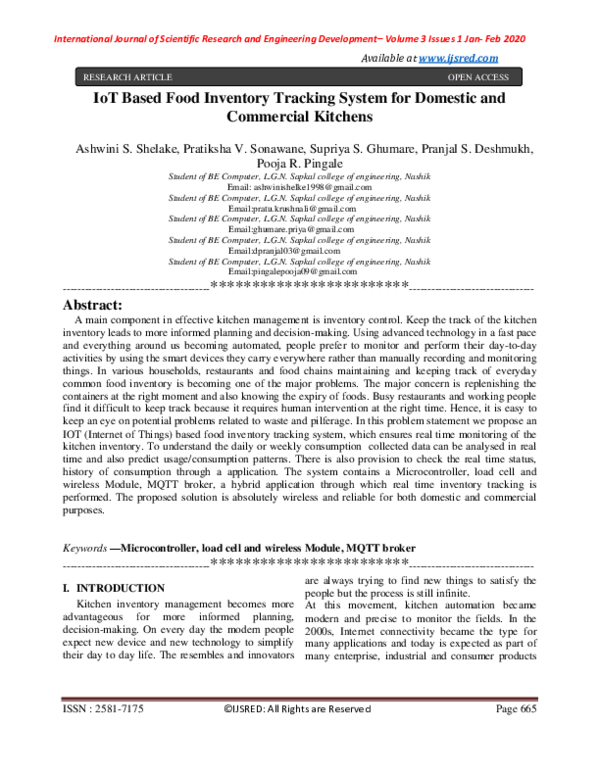 (PDF) IoT Based Food Inventory Tracking System for Domestic and ...