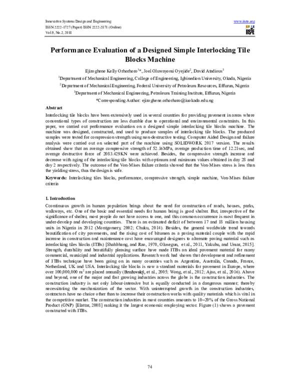 (PDF) Performance Evaluation of a Designed Simple Interlocking Tile ...