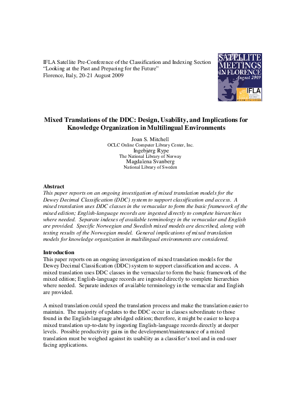 (PDF) Mixed Translations of the DDC: Design, Usability, and ...