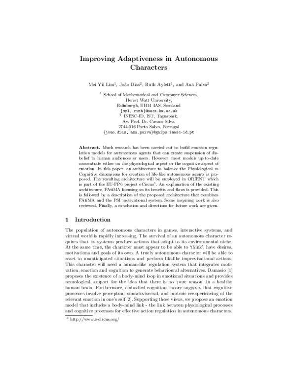(PDF) Improving Adaptiveness in Autonomous Characters