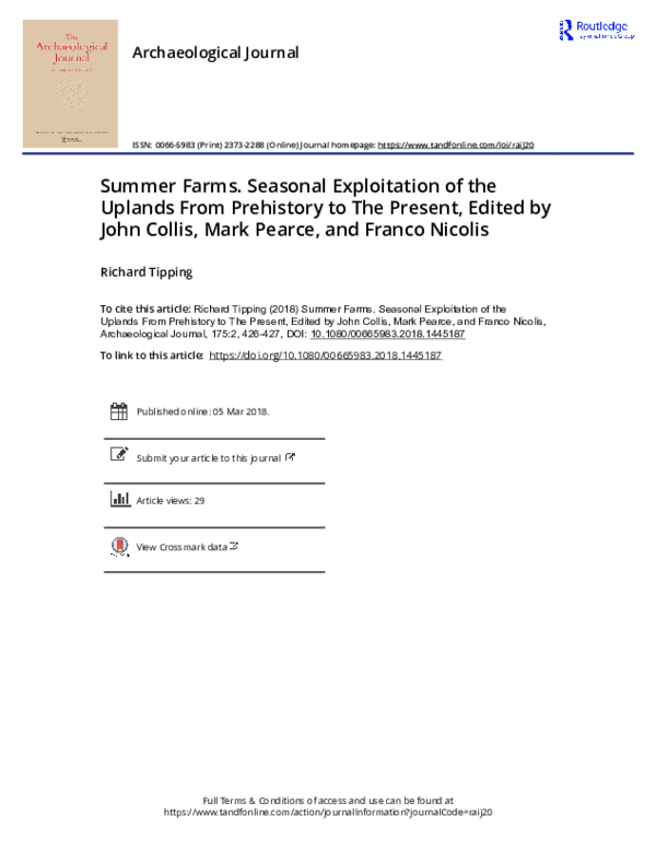 (PDF) Summer Farms. Seasonal Exploitation of the Uplands From Prehistory to The Present, Edited ...