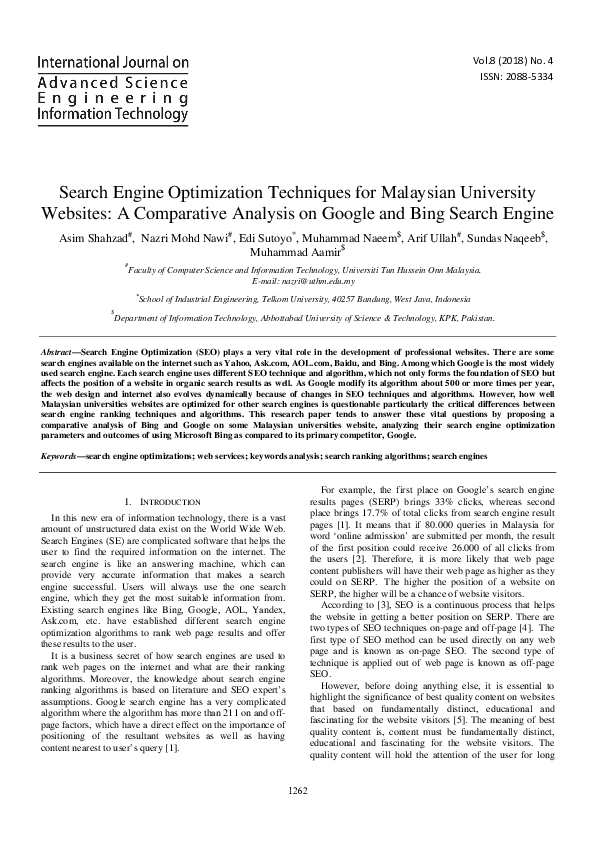 (PDF) Search Engine Optimization Techniques for Malaysian University ...