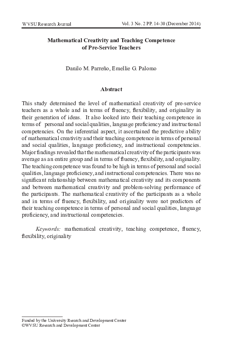 (PDF) Mathematical Creativity and Teaching Competence of Pre-Service ...