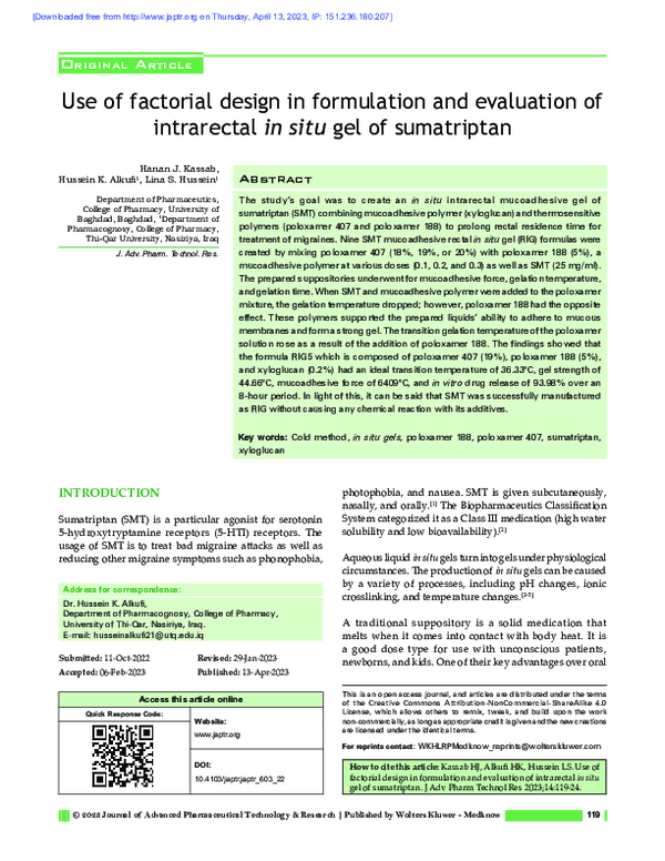 Pdf Use Of Factorial Design In Formulation And Evaluation Of Intrarectal In Situ Gel Of