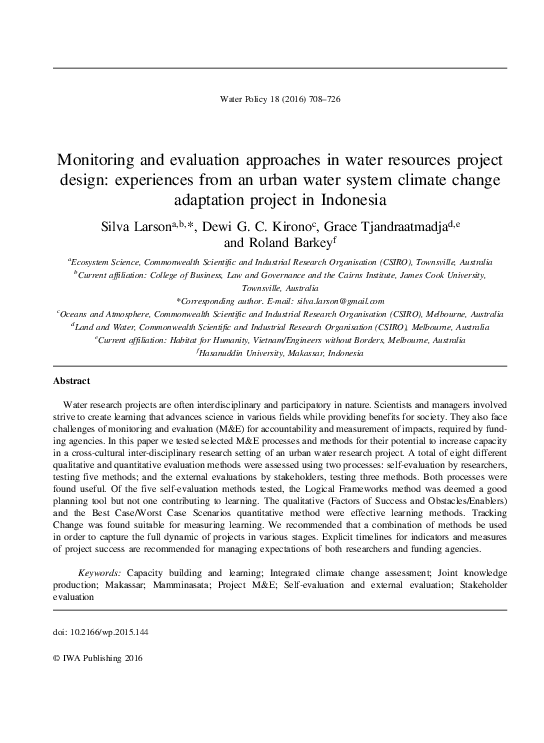(PDF) Monitoring and evaluation approaches in water resources project ...