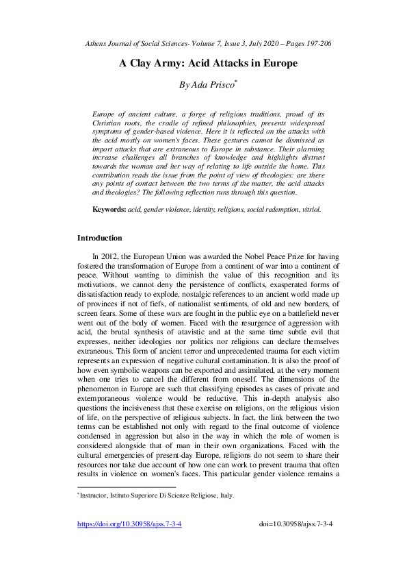 (PDF) A Clay Army: Acid Attacks in Europe