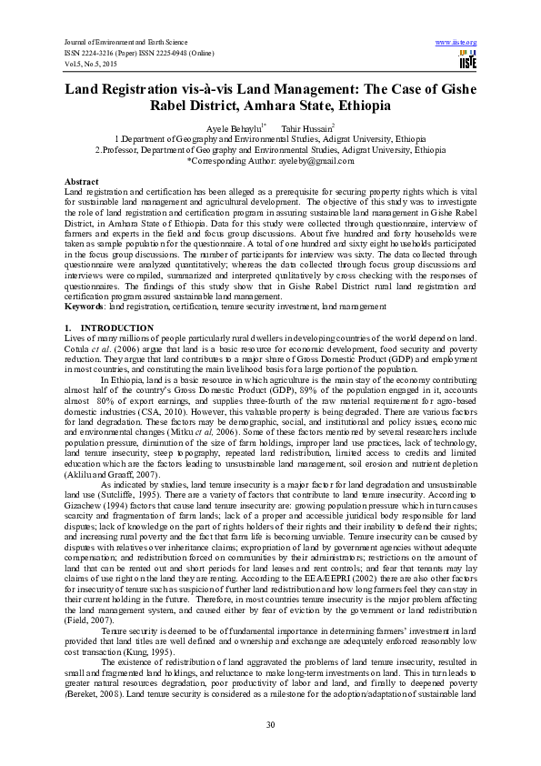 (PDF) Land Registration vis-a-vis Land Management: The Case of Gishe ...