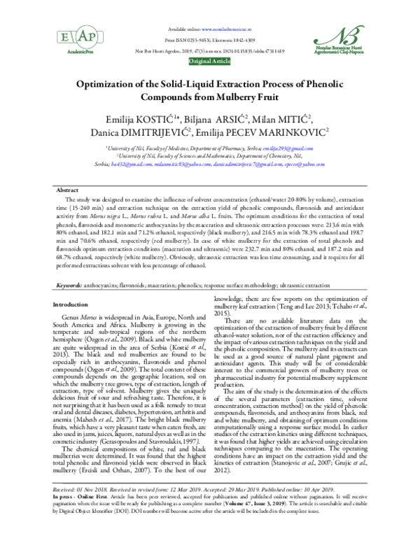 Pdf Optimization Of The Solid Liquid Extraction Process Of Phenolic