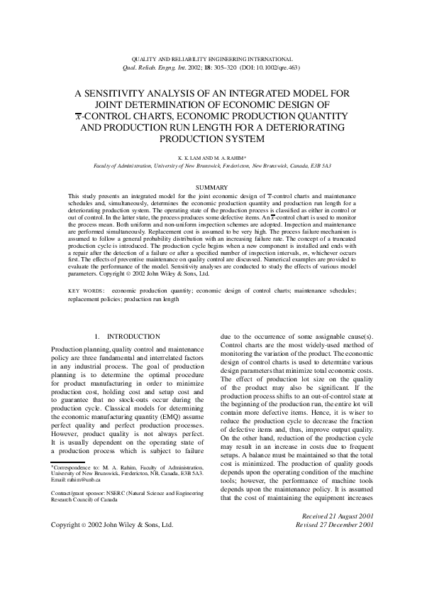 (PDF) A sensitivity analysis of an integrated model for joint determination of economic design ...