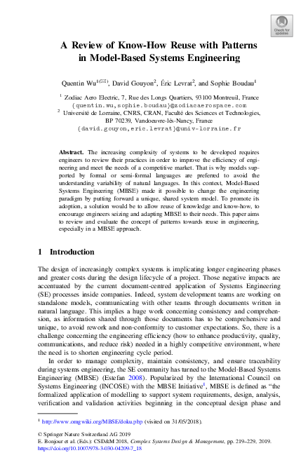 (PDF) A Review of Know-How Reuse with Patterns in Model-Based Systems Engineering