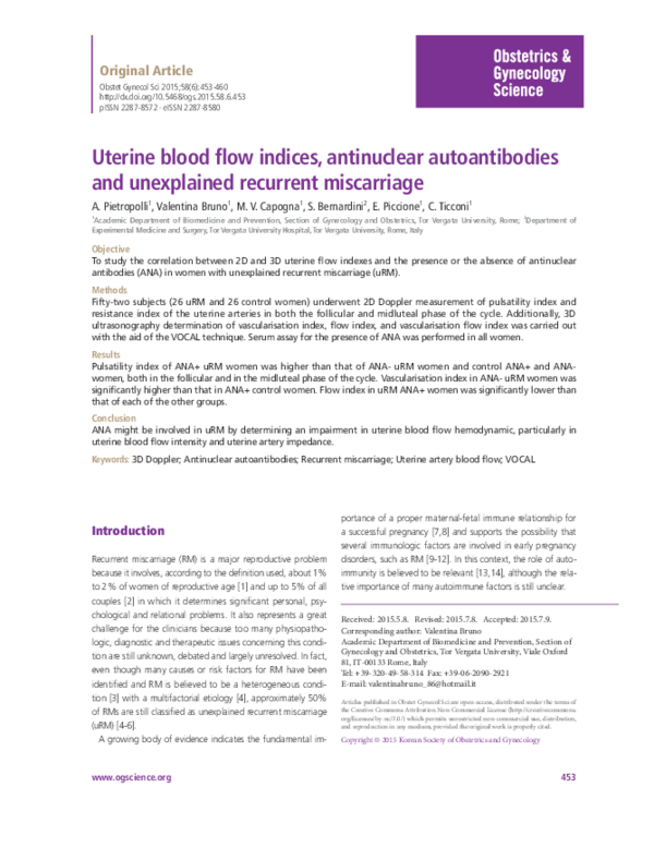 (PDF) Uterine blood flow indices, antinuclear autoantibodies and ...