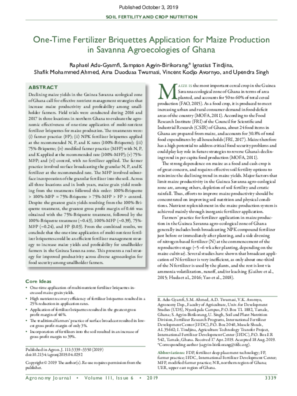 (PDF) One-Time Fertilizer Briquettes Application for Maize Production ...