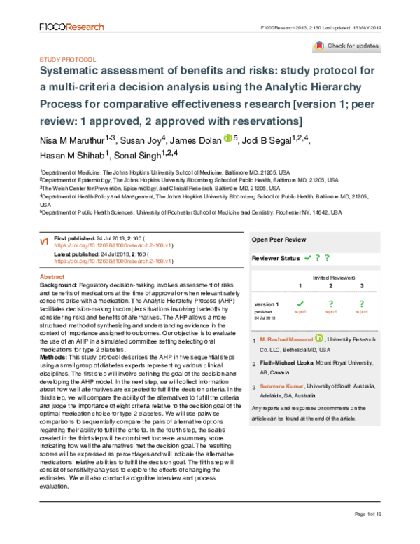 (PDF) Systematic assessment of benefits and risks: study protocol for a multi-criteria decision ...