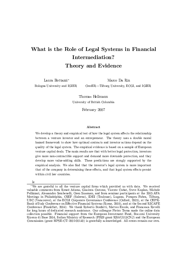 (PDF) What is the role of legal systems in financial intermediation ...
