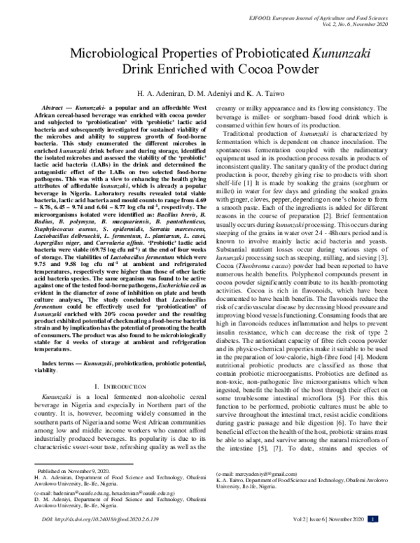 (PDF) Microbiological Properties of Probioticated Kununzaki Drink ...