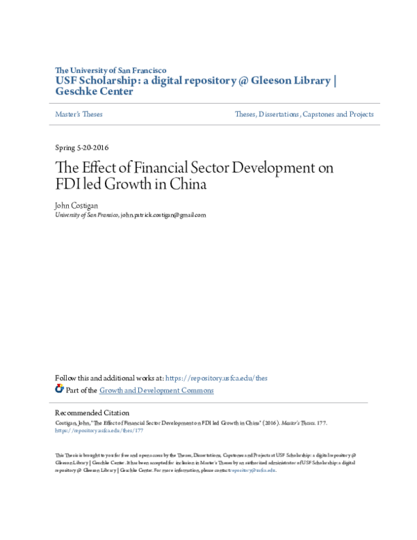 (PDF) The Effect of Financial Sector Development on FDI led Growth in China