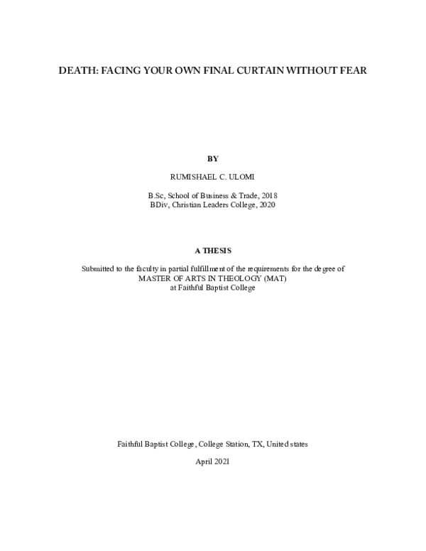 (PDF) DEATH: FACING YOUR OWN FINAL CURTAIN WITHOUT FEAR