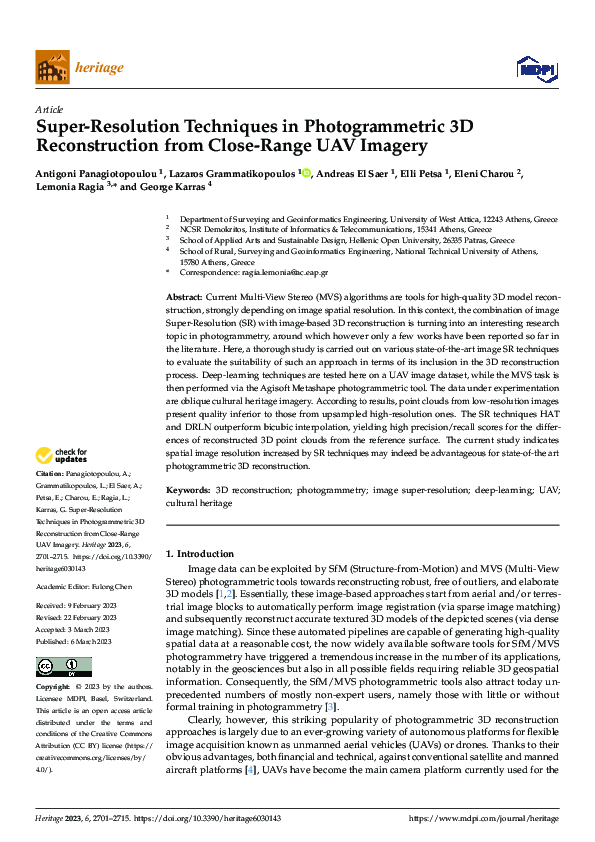 (PDF) Super-Resolution Techniques in Photogrammetric 3D Reconstruction from Close-Range UAV Imagery