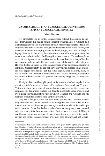 (PDF) Jacob Albright: An Evangelical Conversion and an Evangelical Ministry