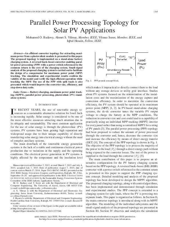 (PDF) Parallel Power Processing Topology for Solar PV Applications