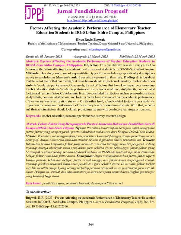 (PDF) Factors Affecting the Academic Performance of Elementary Teacher ...