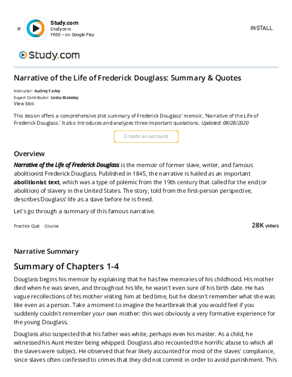 (PDF) Narrative of the Life of Frederick Douglass: Summary & Quotes