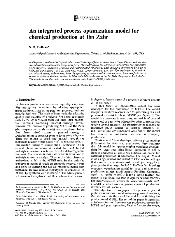 (PDF) An integrated process optimization model for chemical production at Ibn Zahr