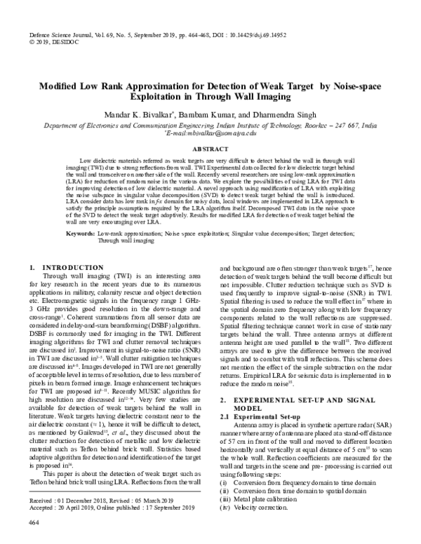 Pdf Modified Low Rank Approximation For Detection Of Weak Target By