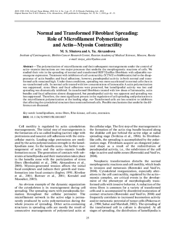 (PDF) Normal and transformed fibroblast spreading: Role of ...