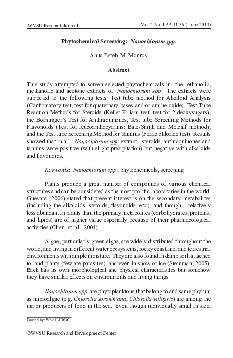 Pdf Phytochemical Screening Nanochlorum Spp