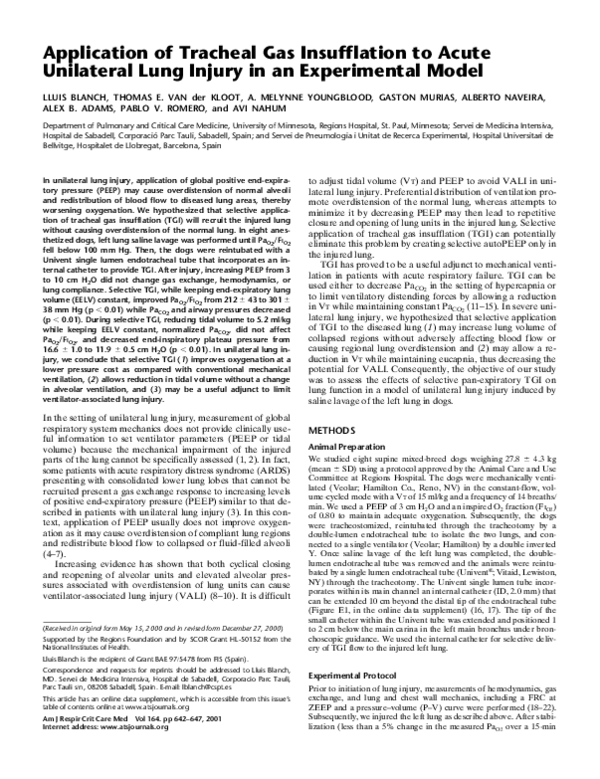 (PDF) Application of Tracheal Gas Insufflation to Acute Unilateral Lung ...