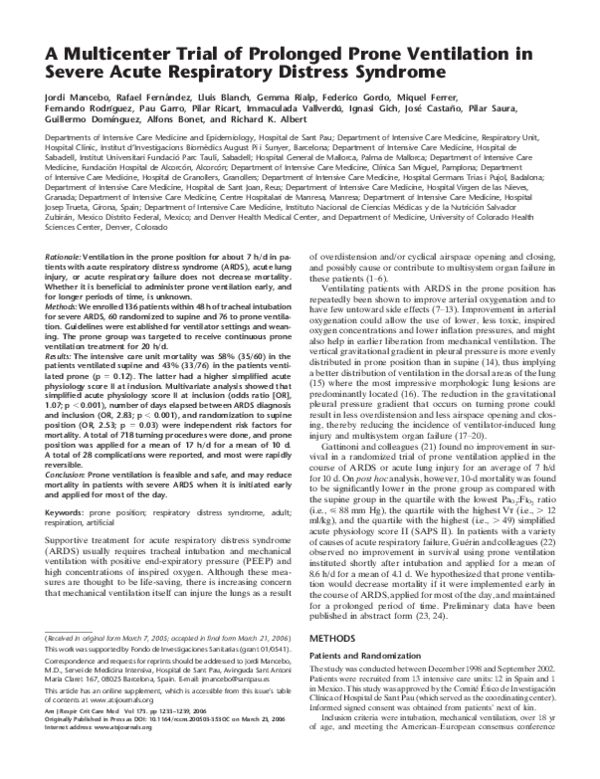 (PDF) A Multicenter Trial of Prolonged Prone Ventilation in Severe ...