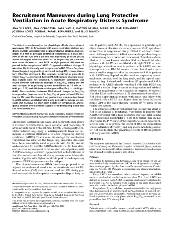 (PDF) Recruitment Maneuvers during Lung Protective Ventilation in Acute Respiratory Distress ...