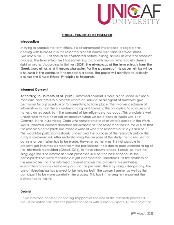 (PDF) Identify and critically analyze the Main Ethical Principles to ...