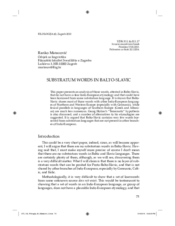(PDF) Substratum words in Balto-Slavic