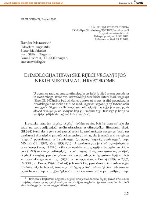 (PDF) Etimologija hrvatske riječi vrganj i još nekih mikonima u hrvatskome