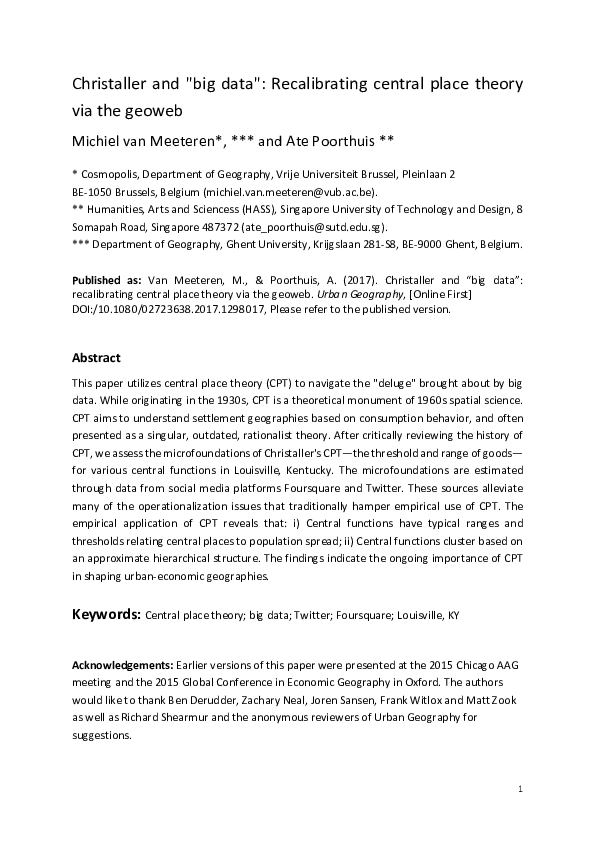 (PDF) Christaller and “big data”: recalibrating central place theory ...