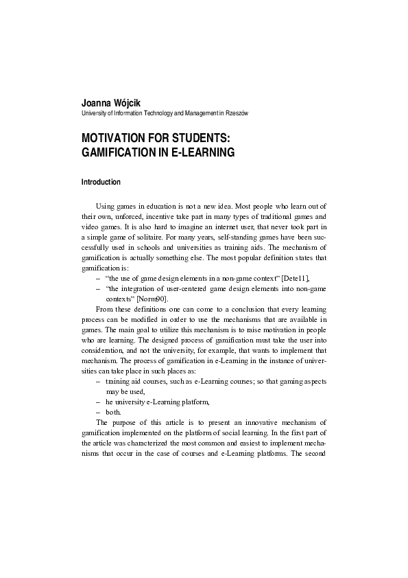 (PDF) Motivation for students: gamification in e-learning