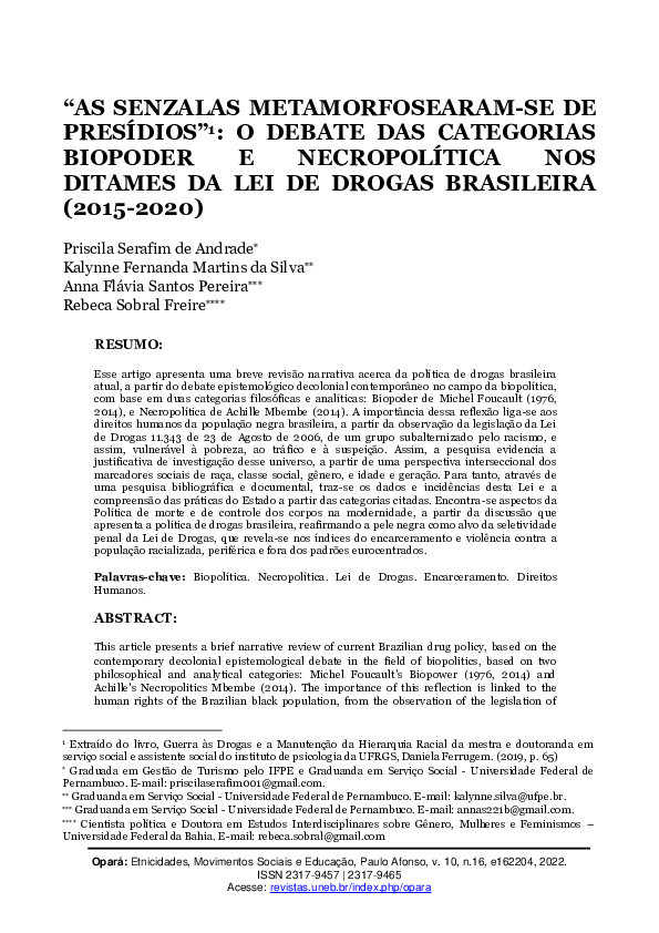 (PDF) "AS SENZALAS METAMORFOSEARAM-SE DE PRESÍDIOS" 1 : O DEBATE DAS ...